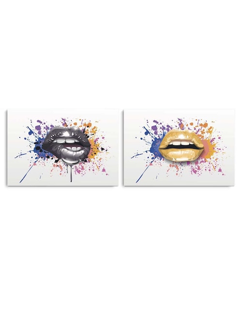 Cuadro decorativo Canvas Art set de labios sutiles en splash con barniz a registro 1