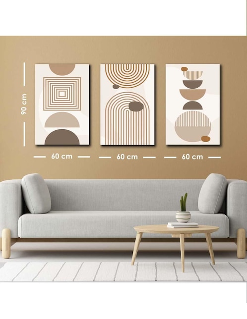 Cuadro decorativo Canvas Art set de arte indefinido en figuras geométricas con barniz a registro 5