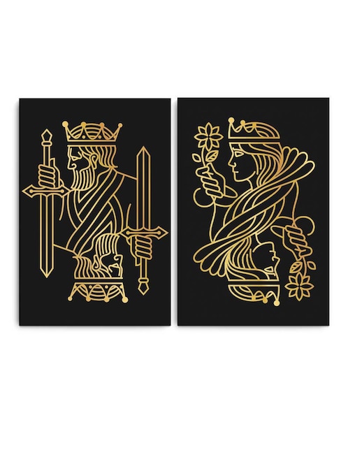 Cuadro decorativo Canvas Art set de pareja de reyes de cartas con barniz a registro 1