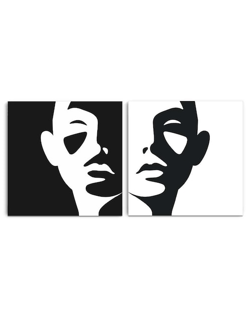 Cuadro decorativo Canvas Art set facial blanco y negro con barniz a registro 1