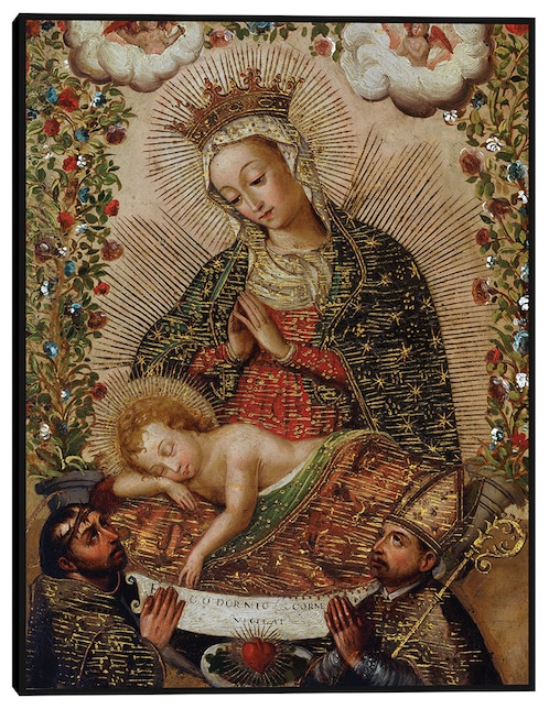 Cuadro decorativo La Virgen adorando al Niño Jesús con dos santos ...