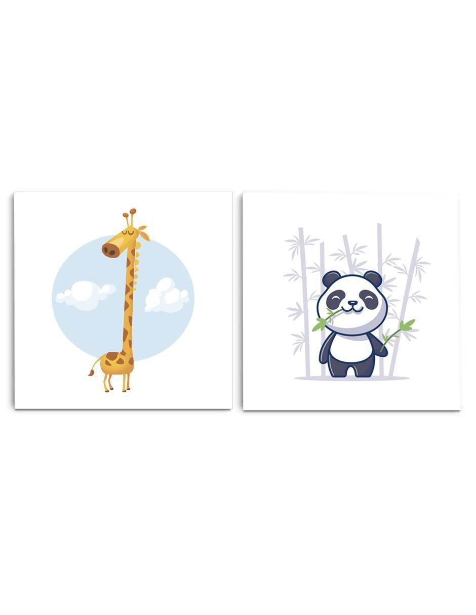 Cuadro decorativo Canvas Art set de jirafa y oso panda con barniz a registro